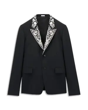 Alexander McQueen Wool Blend Floral Lapel Blazer