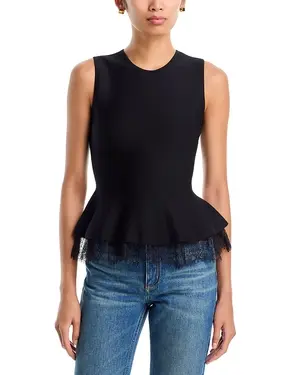 Alexander McQueen Lace Peplum Top - Black