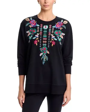 Johnny Was High Low Crewneck Cotton Sweatshirt