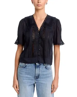 Johnny Was Kayti Pintuck Cotton Blouse - Black