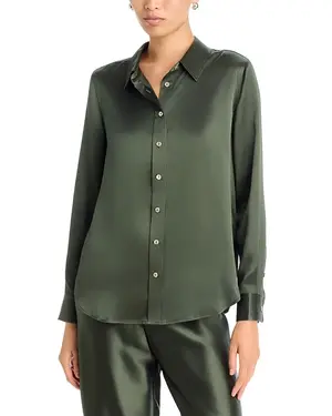 Johnny Was Silk Collared Button-up Shirt - Olivine