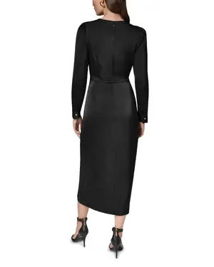 Donna Karan New York Satin Side-ruched Cascade Ruffle Midi Dress - Black