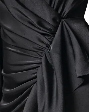Donna Karan New York Satin Side-ruched Cascade Ruffle Midi Dress - Black