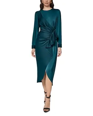 Donna Karan New York Satin Side-ruched Cascade Ruffle Midi Dress Hudson