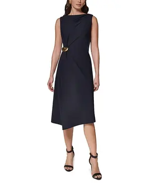 Donna Karan New York Sleeveless Draped Sheath Dress With Gold-tone Accent