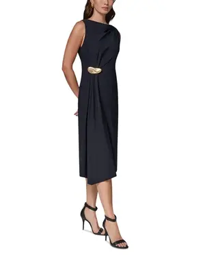 Donna Karan New York Sleeveless Draped Sheath Dress With Gold-tone Accent