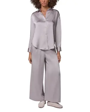 DONNA KARAN WEEKEND Satin Button Front Blouse