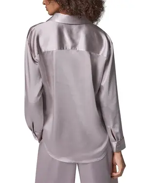 DONNA KARAN WEEKEND Satin Button Front Blouse