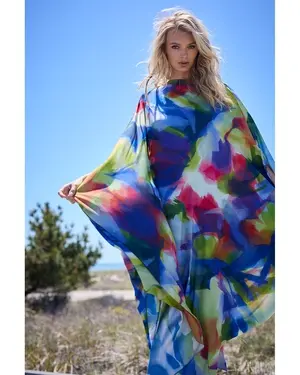 Natori Kumo Printed Satin Circle Caftan