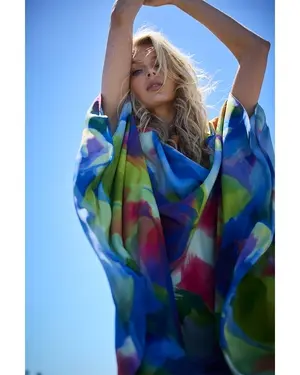 Natori Kumo Printed Satin Circle Caftan