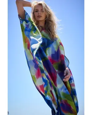 Natori Kumo Printed Satin Circle Caftan