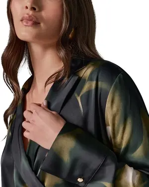 Donna Karan New York Printed Hardware Trim Side Ruched Blouse