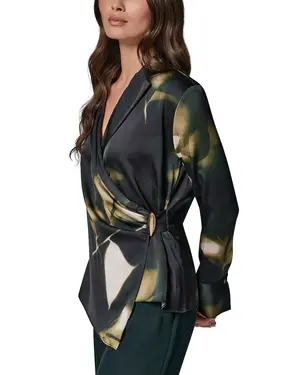 Donna Karan New York Printed Hardware Trim Side Ruched Blouse