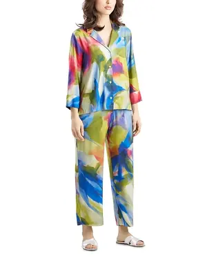 Natori Kumo Printed Satin Notched Collar Pajama Set - Multi