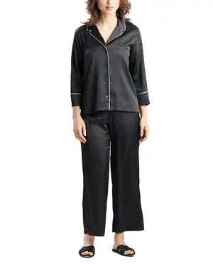 Natori Satin Essentials Notched Collar Pajama Set - Black