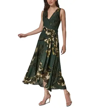 Donna Karan New York Printed Chiffon Faux Wrap Dress
