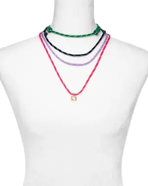 Aqua Bezel Stone Cord Pendant Necklace Set - Emerald-cut