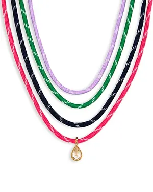 Aqua Bezel Stone Cord Pendant Necklace Set - Pear-cut