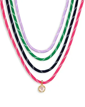 Aqua Bezel Stone Cord Pendant Necklace Set - Round-cut