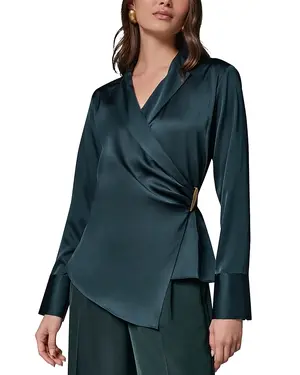 Donna Karan New York Hardware Trim Side Ruched Blouse - Black Forest