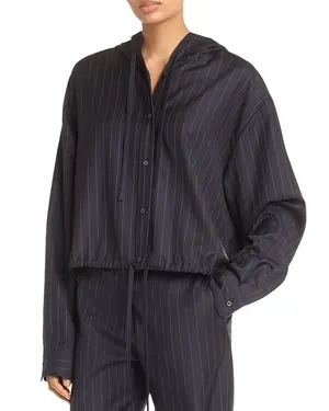 Acne Studios Wool Hooded Button Front Top - Navy Blue