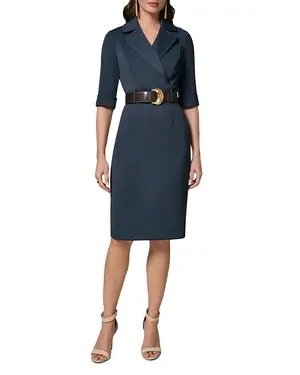 Donna Karan New York Belted Notched Lapel Dress - Nightfall