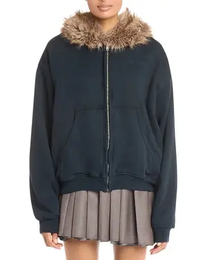 Acne Studios Faux Fur Trim Zip-up Sweatshirt - Dark Navy