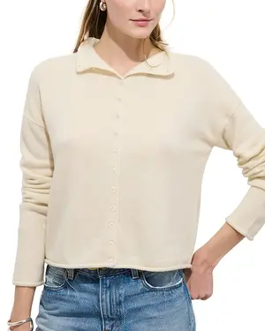 ALEX MILL Cashmere Funnel Neck Cardigan - Cloud