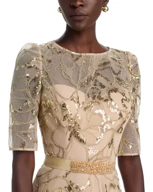 Rickie Freeman For Teri Jon Sequined Embroidered Tulle Gown