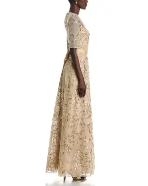 Rickie Freeman For Teri Jon Sequined Embroidered Tulle Gown