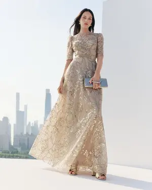 Rickie Freeman For Teri Jon Sequined Embroidered Tulle Gown
