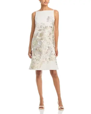 Rickie Freeman For Teri Jon Metallic Jacquard Floral Dress