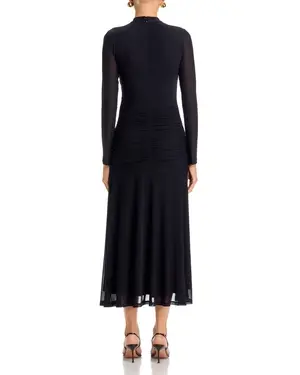 WAYF Selene Ruched Long Sleeve Dress - Black