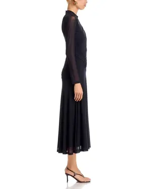 WAYF Selene Ruched Long Sleeve Dress - Black