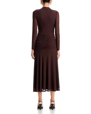 WAYF Selene Ruched Long Sleeve Dress - Chocolate