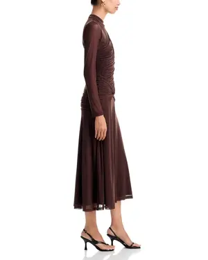 WAYF Selene Ruched Long Sleeve Dress - Chocolate