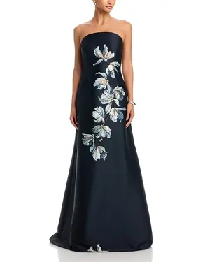 Rickie Freeman For Teri Jon Mikado Strapless Gown With Floral Motif