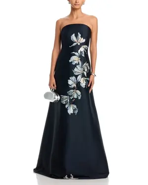 Rickie Freeman For Teri Jon Mikado Strapless Gown With Floral Motif