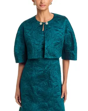 Rickie Freeman For Teri Jon Jacquard Embossed Bolero With Rhinestone Buttons
