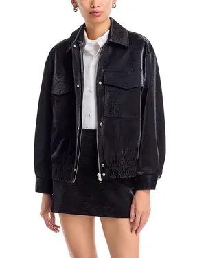 WAYF Walker Faux Leather Bomber Jacket - Black