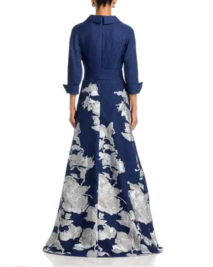 Rickie Freeman For Teri Jon Textured Metallic Jacquard Gown