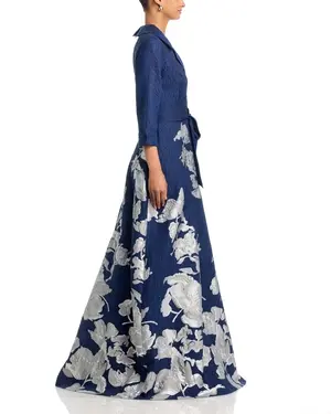 Rickie Freeman For Teri Jon Textured Metallic Jacquard Gown