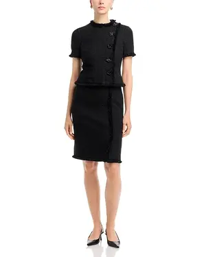 Rickie Freeman For Teri Jon Tweed Fringe Trim Dress - Black