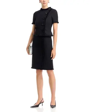 Rickie Freeman For Teri Jon Tweed Fringe Trim Dress