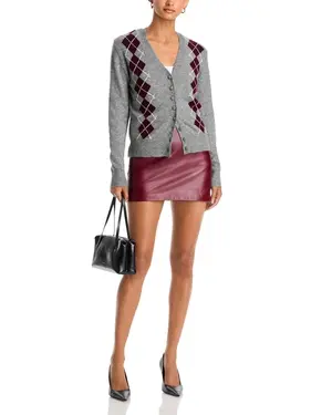 WAYF Elizabeth Argyle Cardigan Sweater - Grey/maroon
