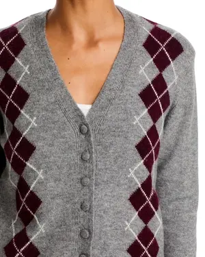 WAYF Elizabeth Argyle Cardigan Sweater - Grey/maroon