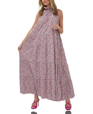 MARIELLE STOKKELAAR Floral Print Maxi Dress With Back Bow Detail