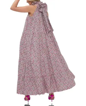 MARIELLE STOKKELAAR Floral Print Maxi Dress With Back Bow Detail