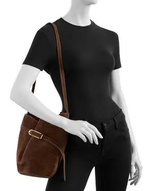 LIFFNER Belted Suede Bucket Bag - Chocolate