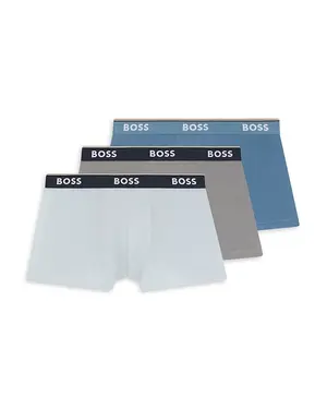 BOSS Cotton Blend Logo Trunks, Pack Of 3 - Open Blue